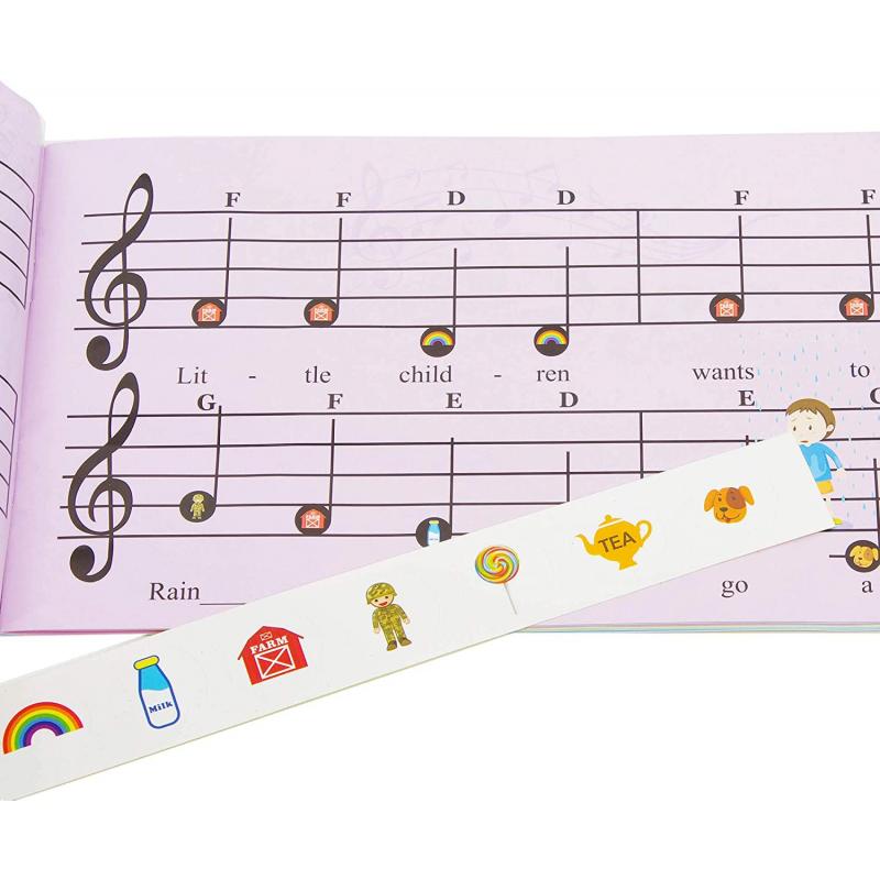 Sheet Music Book with Colored Musical Stickers - 12 songs for Beginners ...