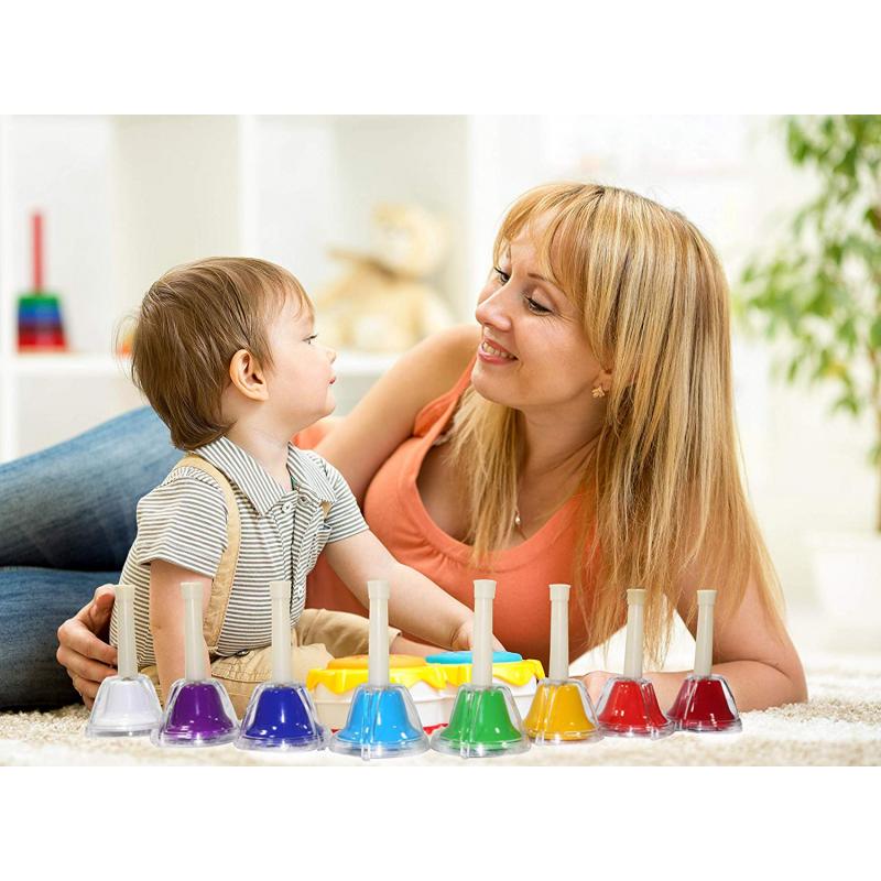 Buy Handbells and Desk Bell Set - Diatonic 8-note Multi-Color Musical ...