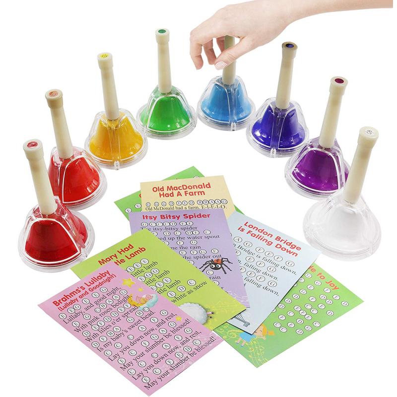 Buy Handbells and Desk Bell Set - Diatonic 8-note Multi-Color Musical ...