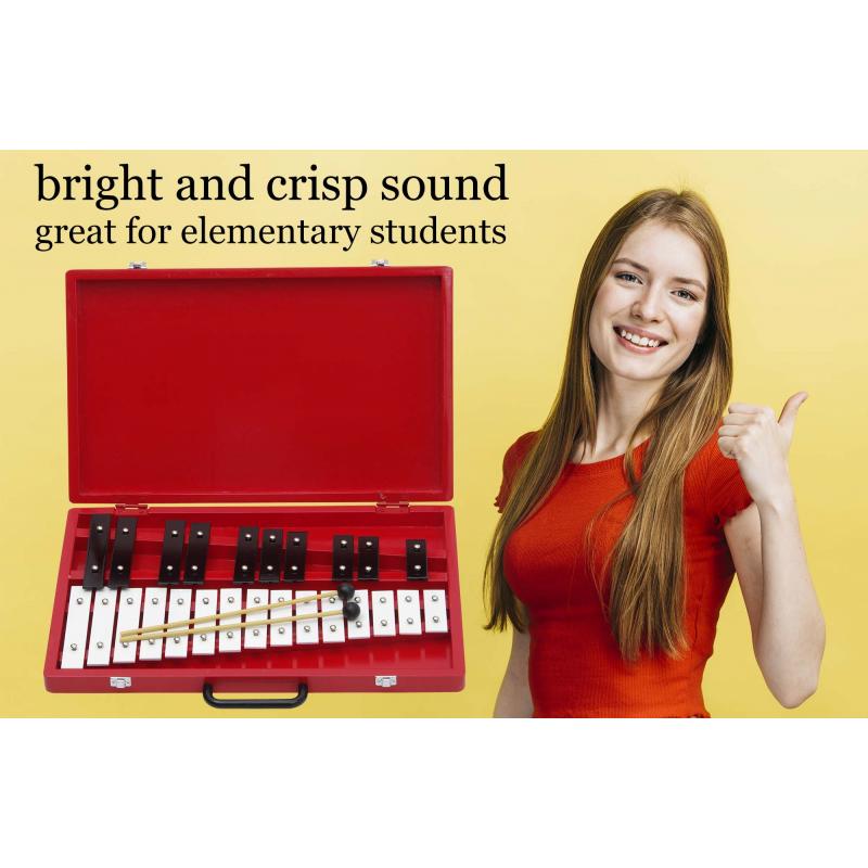 Buy Glockenspiel 25-Note Chromatic Xylophone in Red Wooden Case with ...