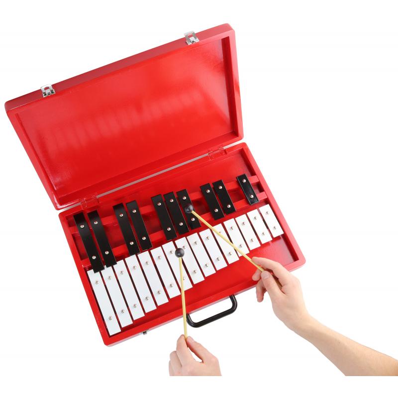 Buy Glockenspiel 25-Note Chromatic Xylophone in Red Wooden Case with ...