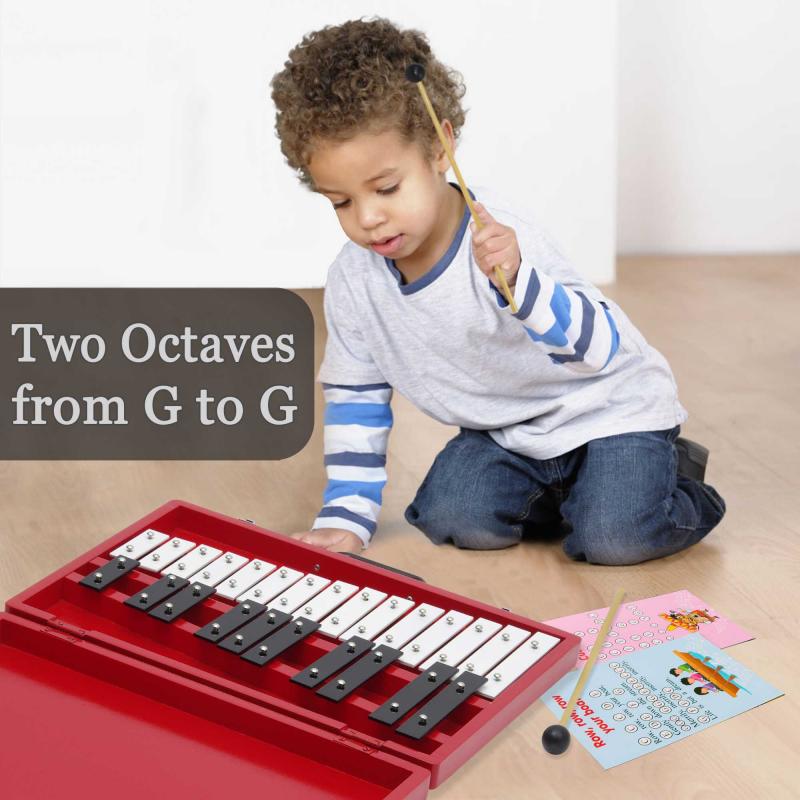 Buy Glockenspiel 25-Note Chromatic Xylophone in Red Wooden Case with ...